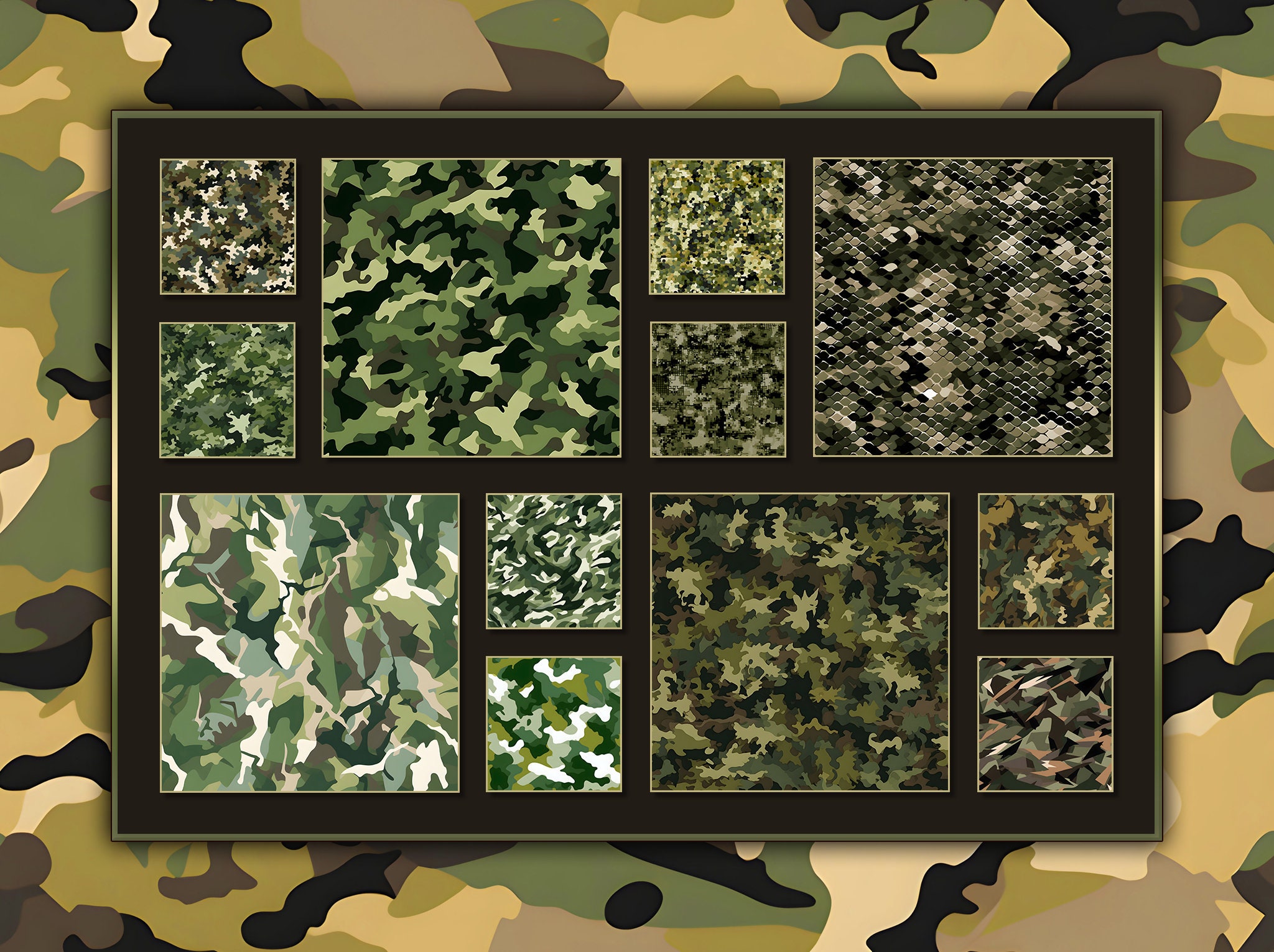 The Green Camouflage Collection | 12 High-resolution Seamless Digital ...