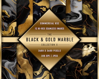 The Black & Gold Marble Collection | 12 High-resolution Digital Papers ...
