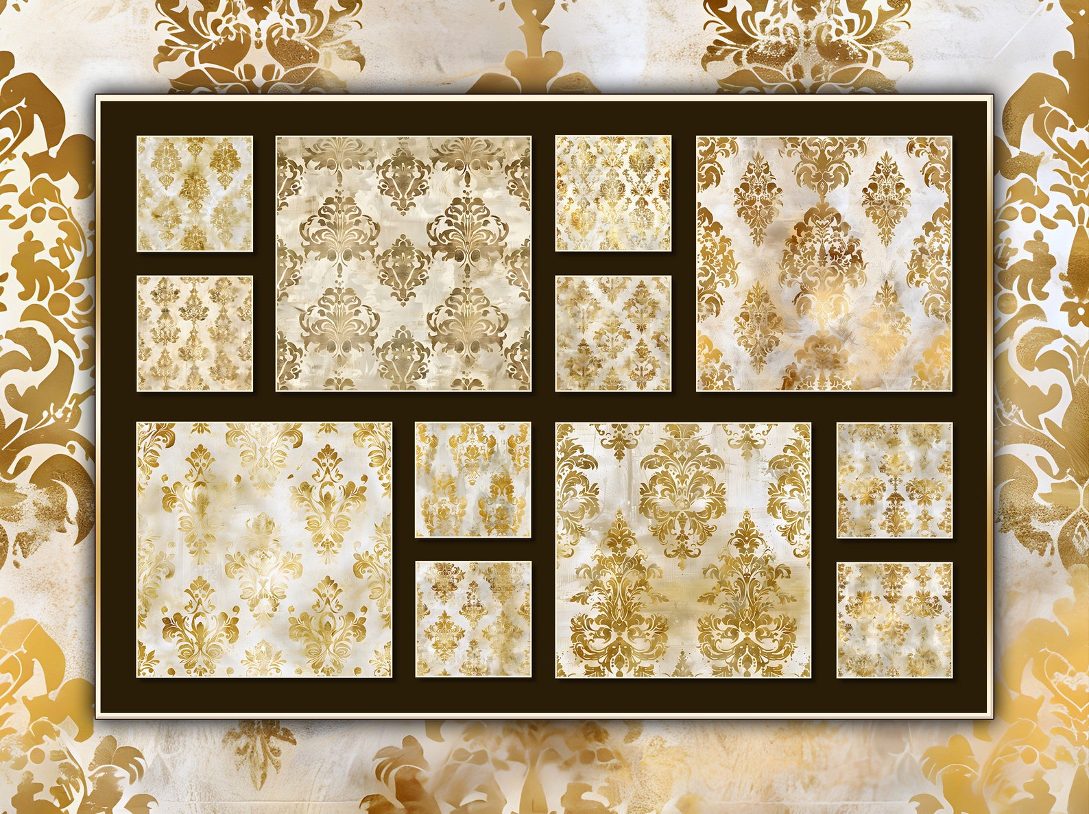 The Vintage Gold Damask Collection | 12 High-resolution Seamless ...