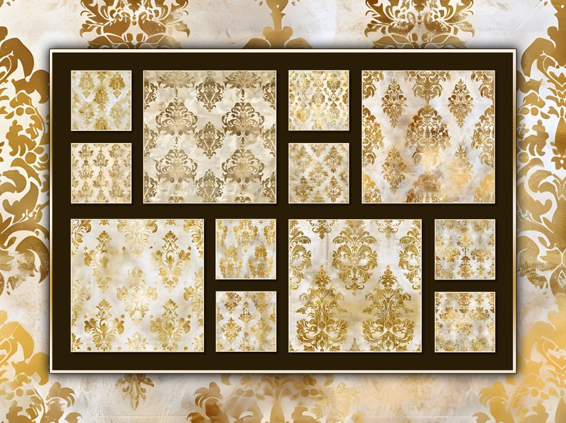 The Vintage Gold Damask Collection | 12 High-resolution Seamless ...