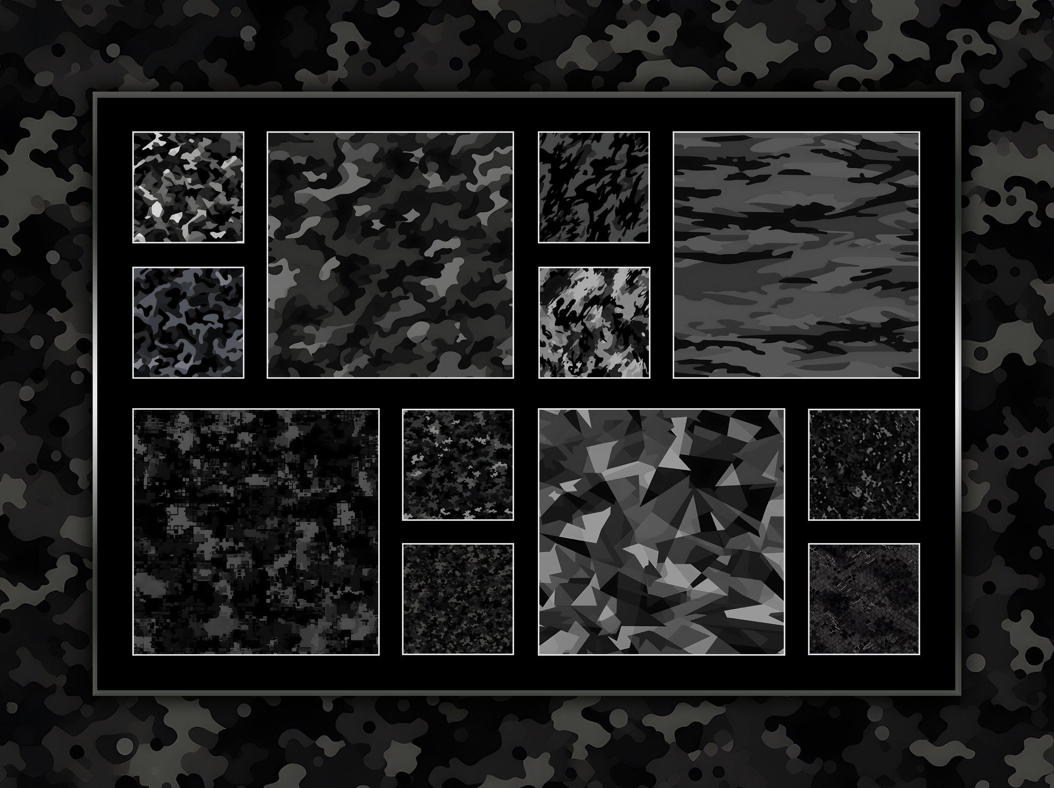 The Black Camouflage Collection | 12 High-resolution Seamless Digital ...