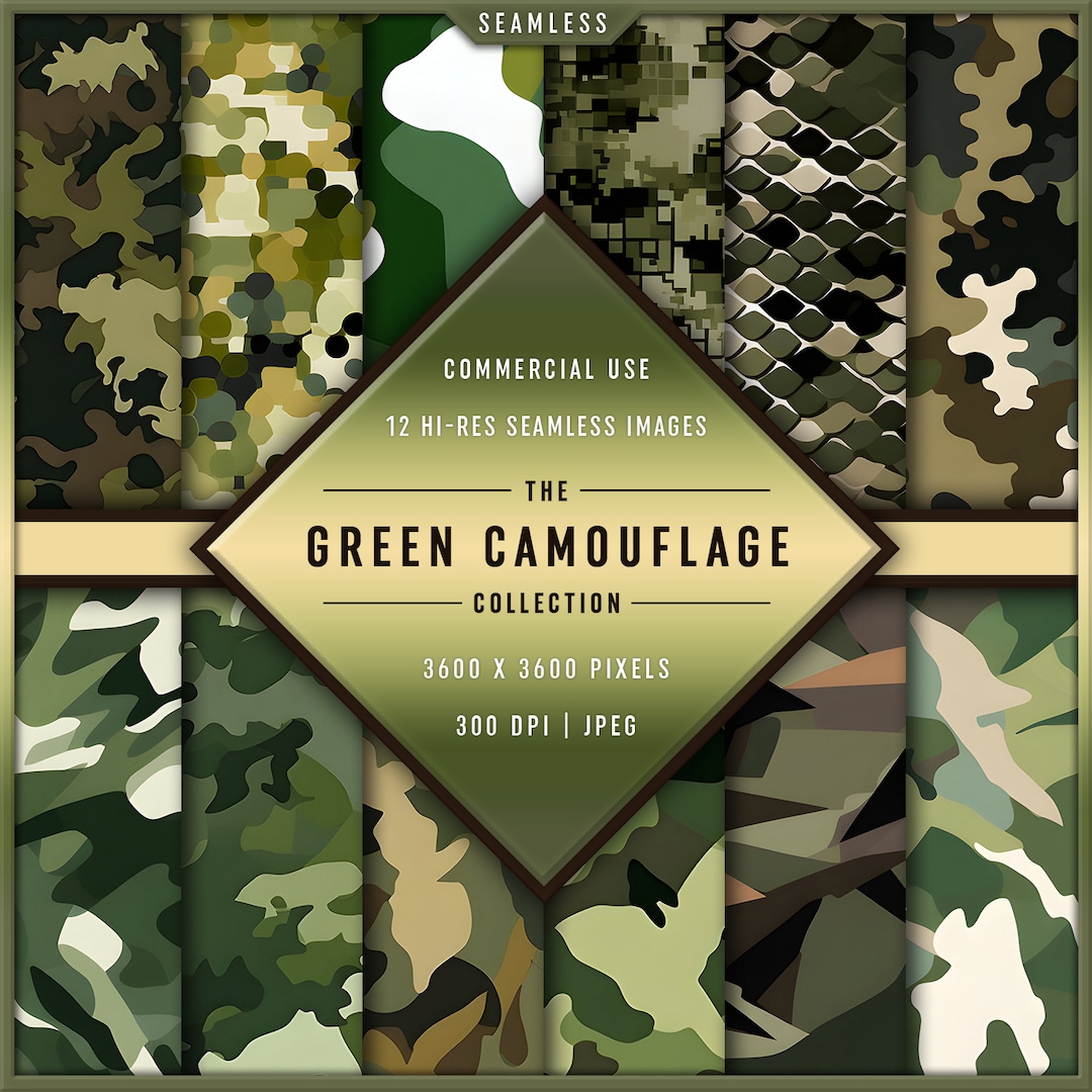 The Green Camouflage Collection | 12 High-resolution Seamless Digital ...