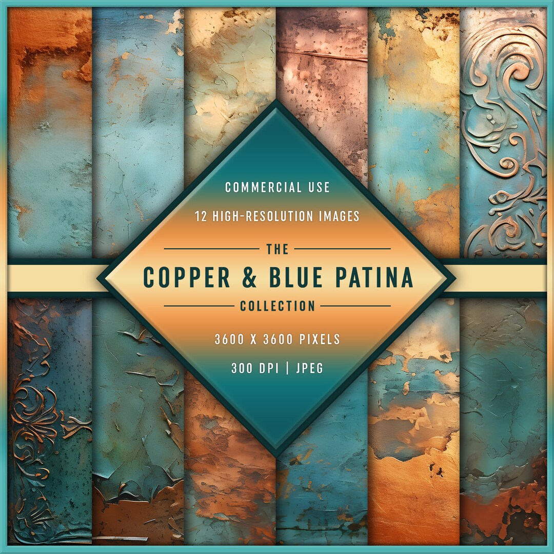 The Copper & Blue Patina Collection | 12 High-resolution Digital Papers - Etsy