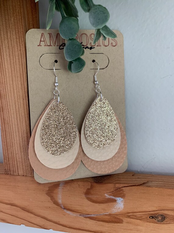 Teardrop Triple Stacked Leather Earrings - Etsy
