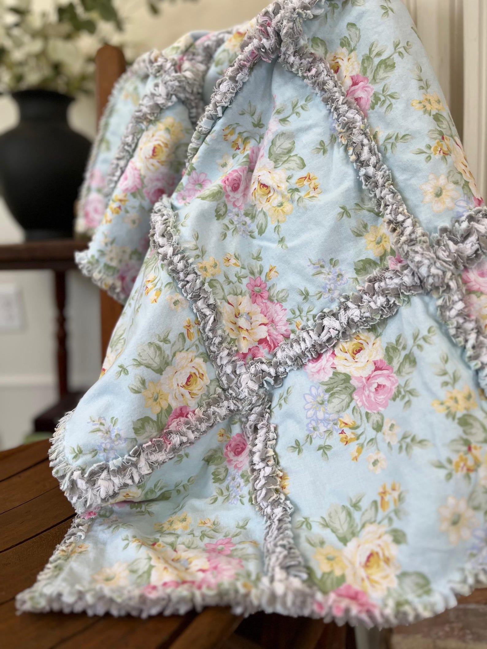 Floral Cotton and Flannel Baby Rag Quilt, 29x36 - Etsy