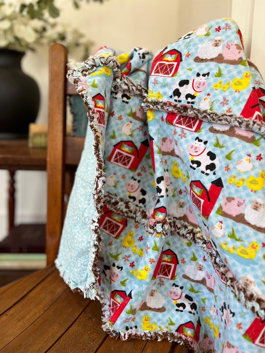 Farm Animal Red Barn Flannel Baby Rag Quilt 31X40 - Etsy