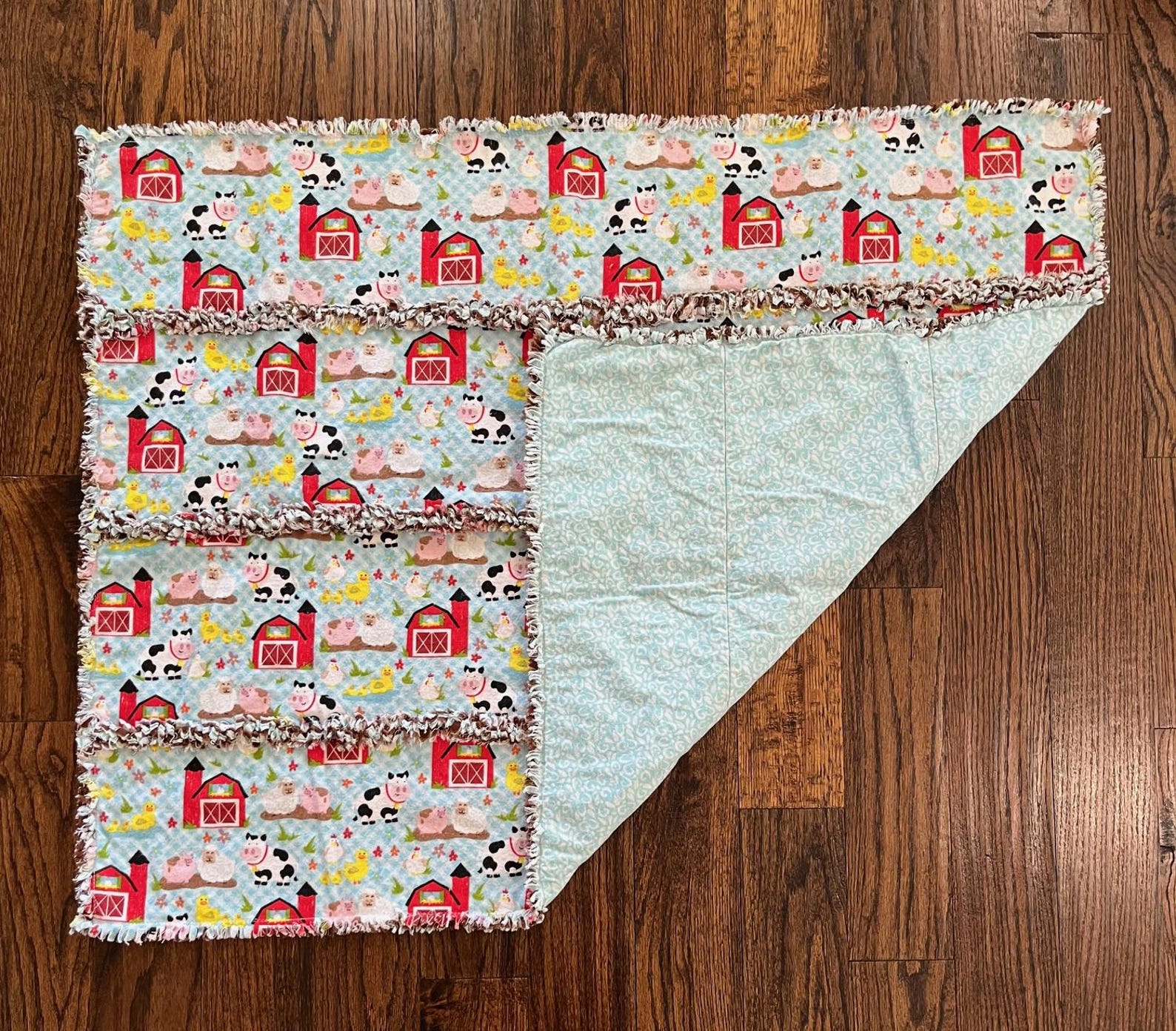 Farm Animal Red Barn Flannel Baby Rag Quilt 31X40 - Etsy