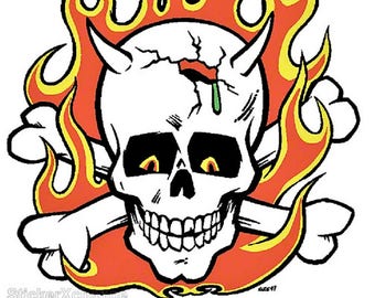 Flaming Skull Decal - Etsy