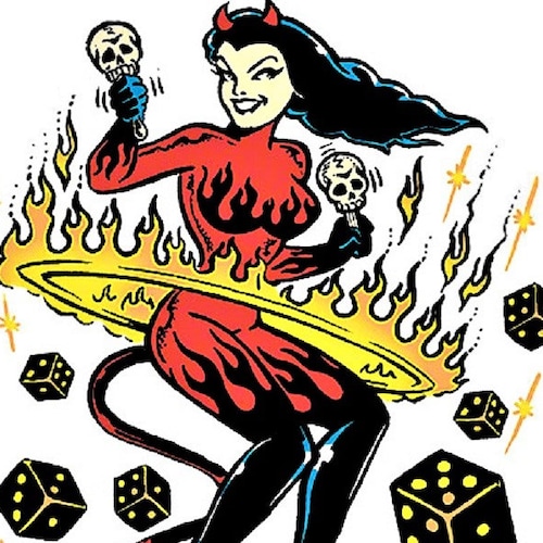 ART STICKER Flaming Devil Girl by Artist Vince Ray Decal VR6 - Etsy
