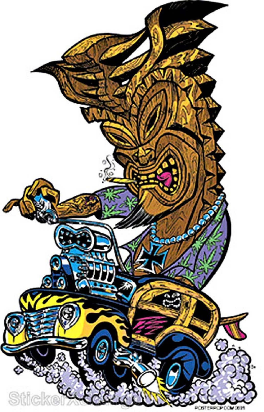 ART STICKER Hotrod Tiki Decal Artist the Pizz Low Brow Kustom Kulture ...