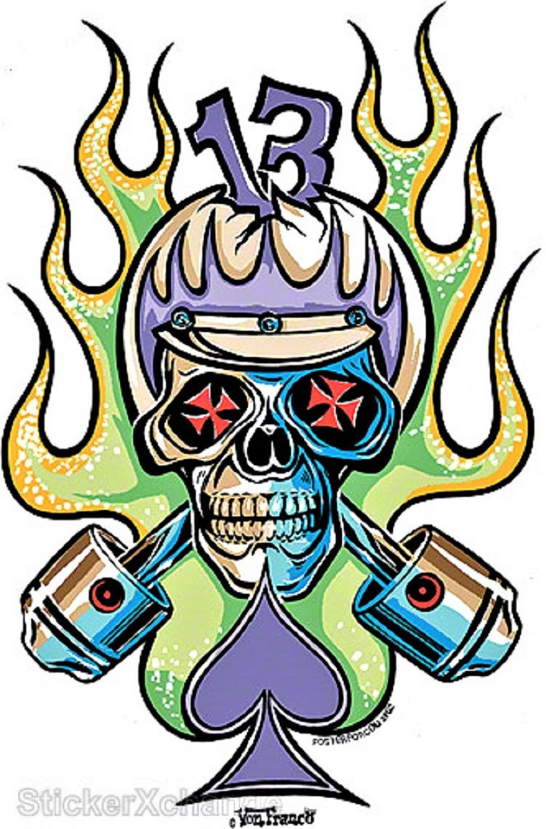 ART STICKER Cycle Skull by Artist Von Franco Decal VF03 - Etsy