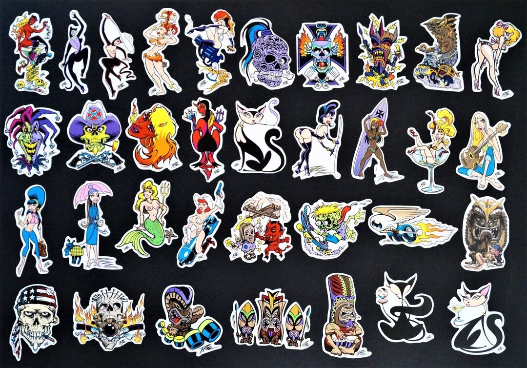 FULL STICKER SET of 34 Original Silkscreen Printed Decals by Artist the ...