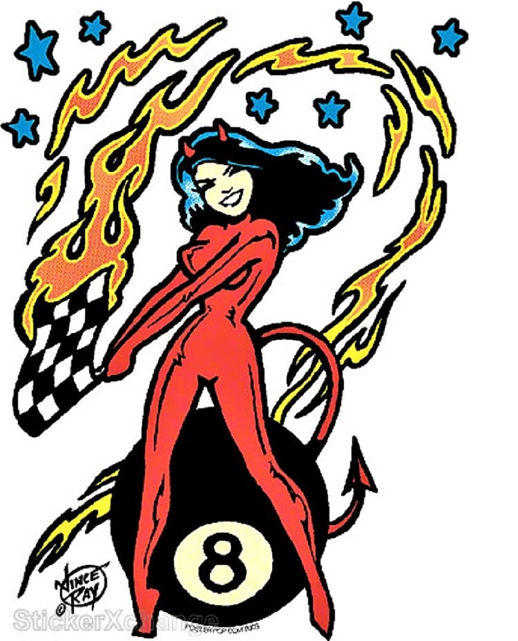 ART STICKER 8 Ball Devil Girl by Artist Vince Ray Decal #VR1 - Etsy