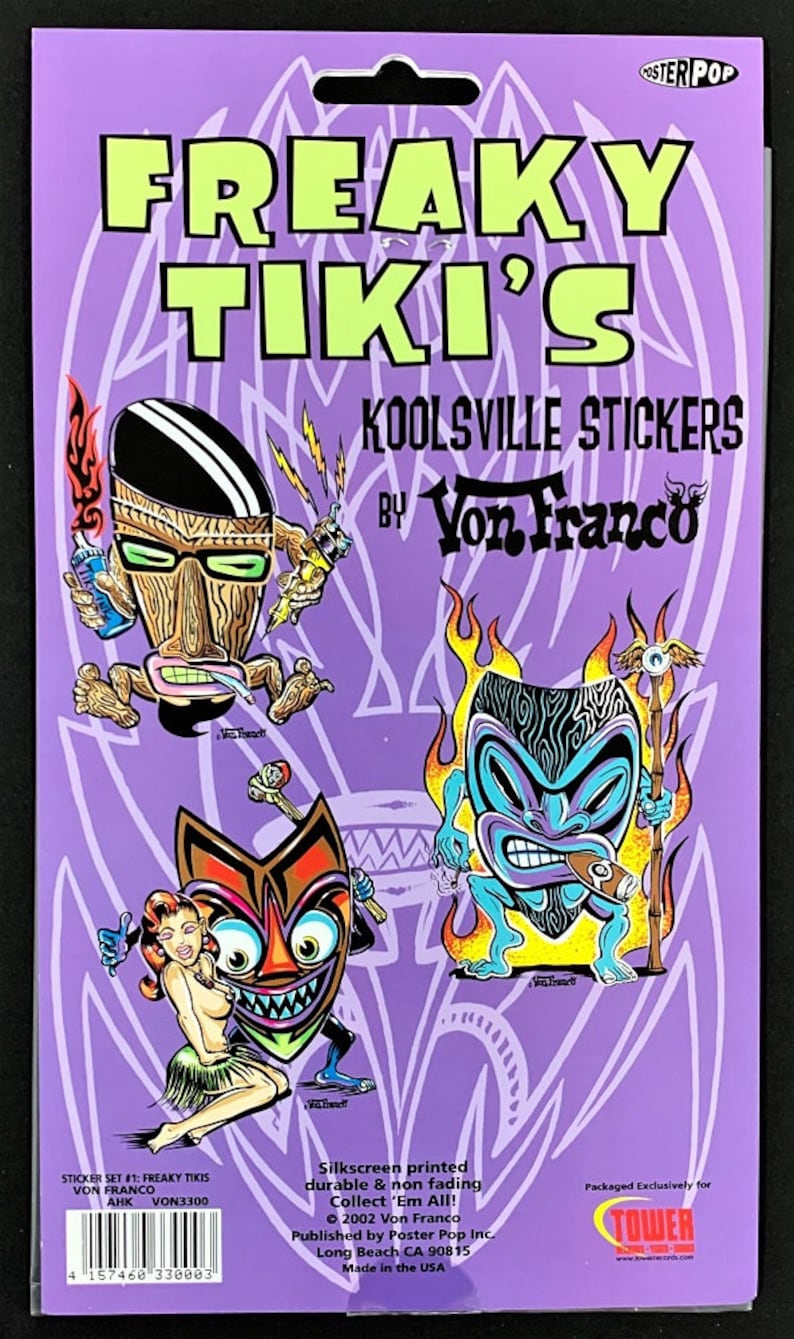 Freaky Tiki STICKER PACK Von Franco Set of 3 Tower Records New - Etsy