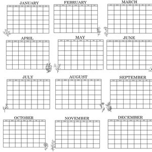 Monthly Blank Calendar, Basic Calendar, 11 X 8.5 Inches, Floral ...