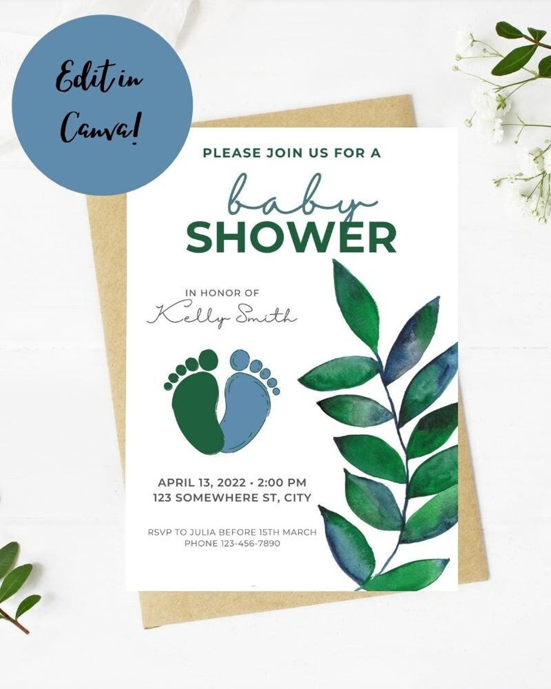 Personalized Baby Shower Invitation Canva Template Editable ...