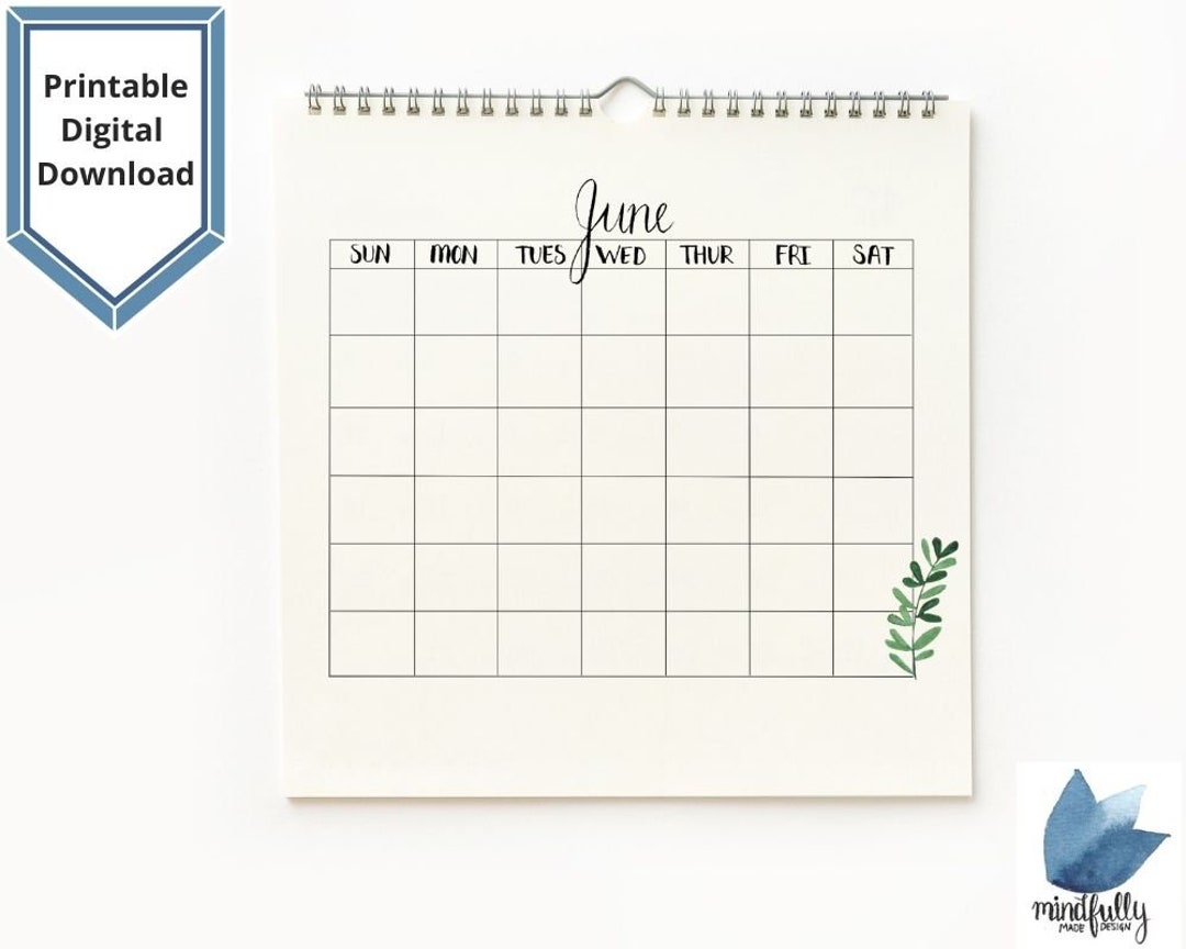 Monthly Blank Floral Plant Calendar, Minimalist Plant Basic Calendar ...