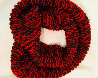 Red and Black Ribbed Infinity Scarf - Etsy