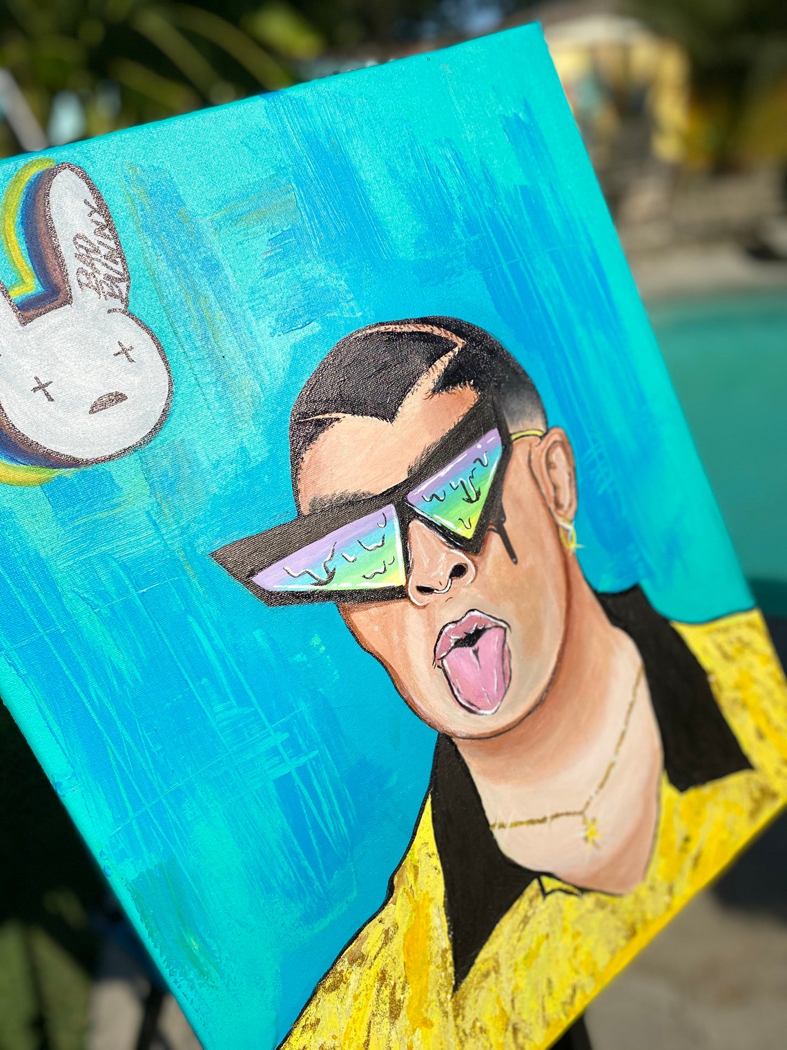 BAD BUNNY Custom Painting on Canvas using Acrylic Special | Etsy