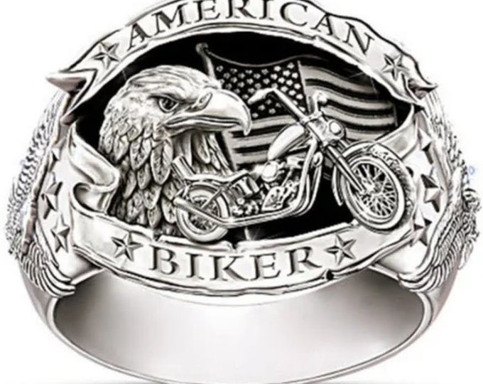 American Biker Ring, Men's Stainless Steel Ring, Motorcycle Ring ...