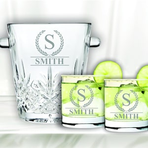Custom Engraved Ice Bucket Set, Rocks Cocktail Glasses, Personalized ...