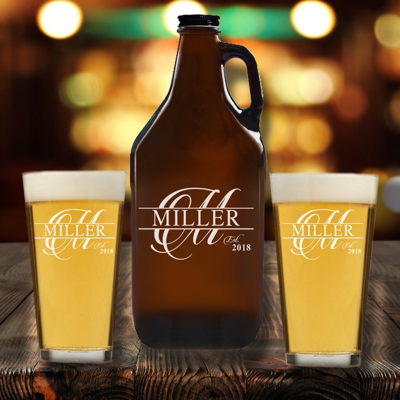 Personalized Split Monogram Beer Glass Growler Custom Beer Etsy