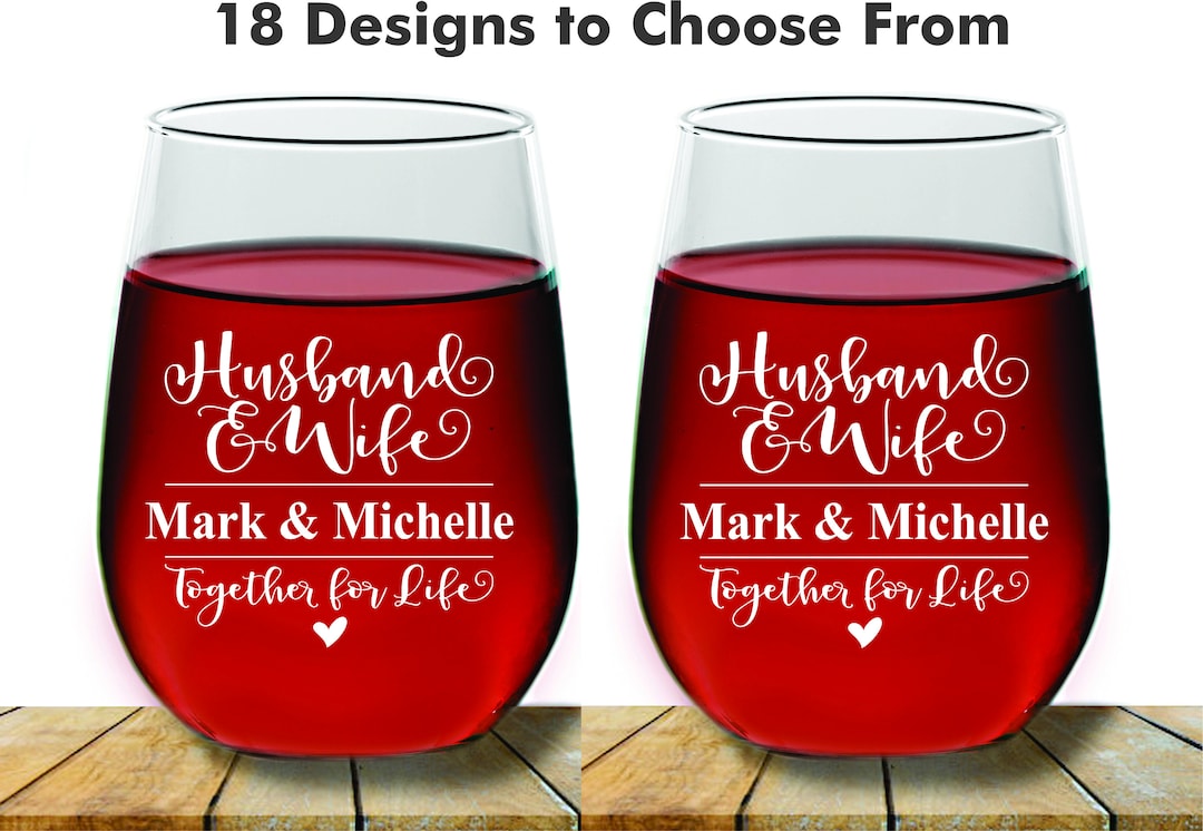 Husband And Wife For Life Custom Wedding Couples Stemless Wine Glass 2