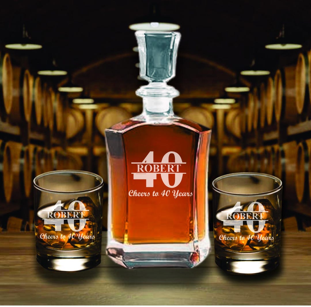 40th Birthday Whiskey Decanter Set - Personalized Aged to Perfection ...