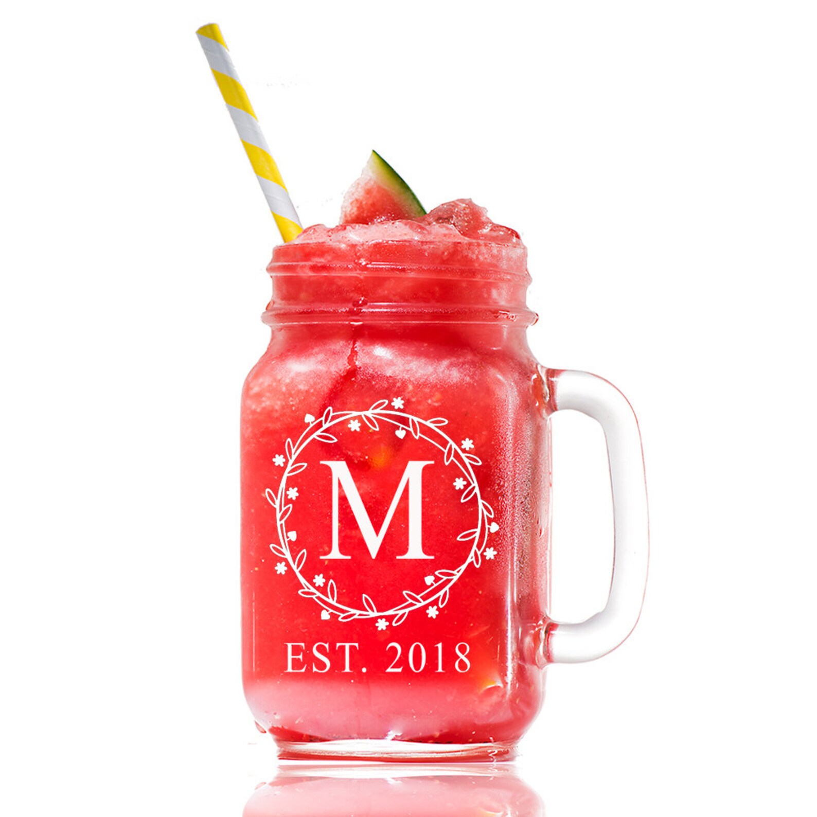 Wreath Monogram Personalized Mason Jar Glass, Custom Monogram Mason ...