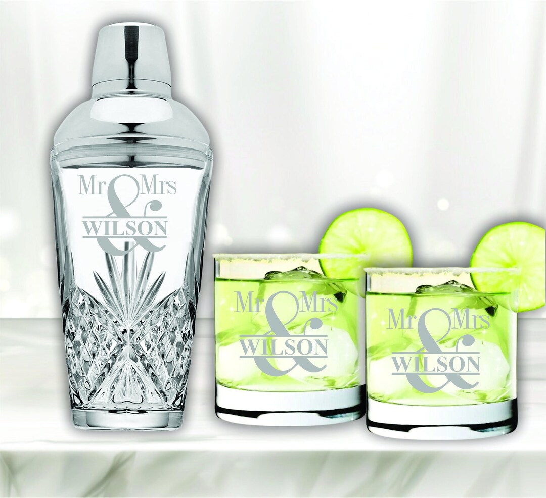 Personalized Wedding Gift Cocktail Shaker Set, Cocktail Martini Glasses ...