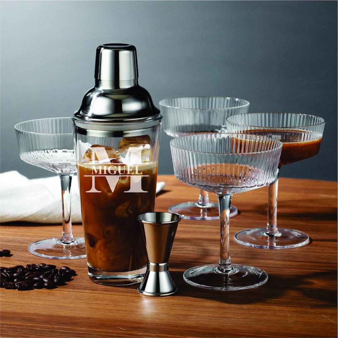 Espresso Martini Cocktail Set – 6-piece Crystal Martini Glasses, Shaker ...