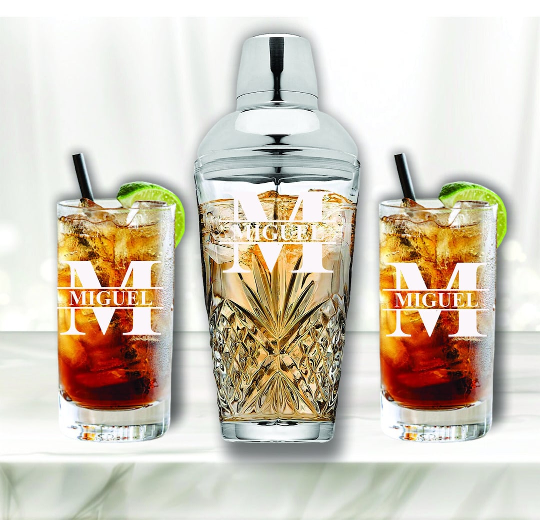 Personalized Cocktail Shaker Set, Highball Whiskey Glasses, Martini ...