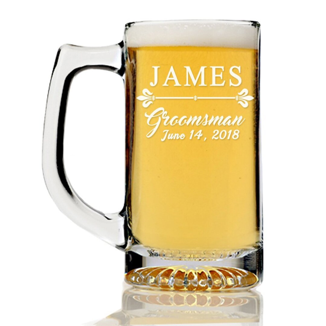 Stylish Groomsman Beer Mug Glass Gift, Personalized Groomsmen Beer ...