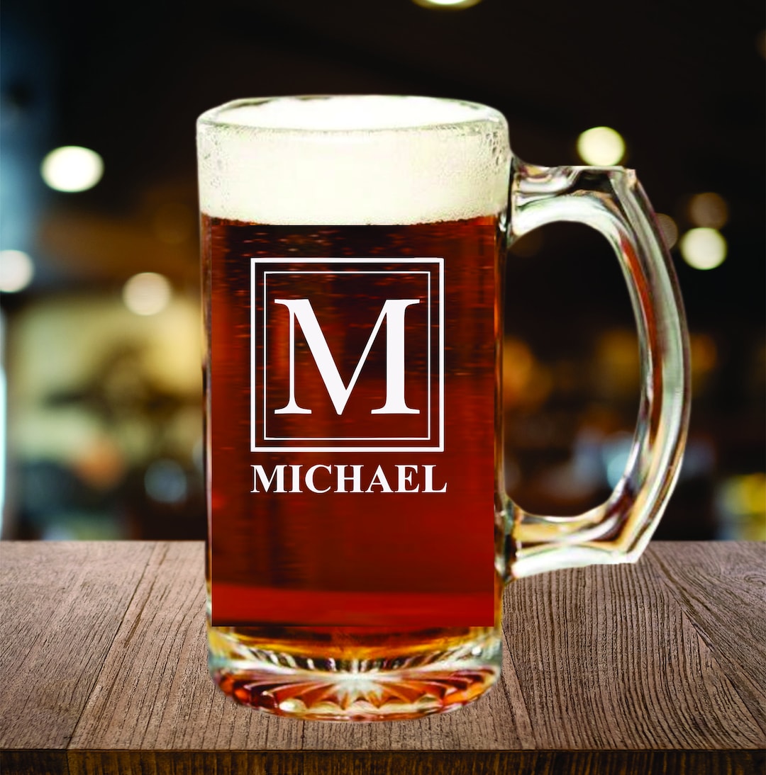 Monogram Custom Personalized Beer Mug Gift, Engraved Barware Beer Mug ...