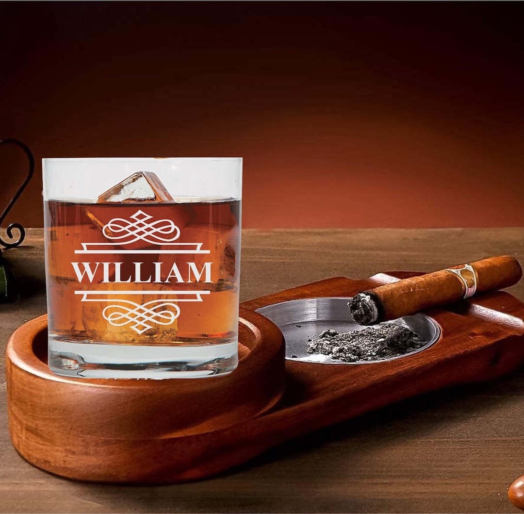Personalized Bourbon Glass With Cigar Ashtray, Whiskey Rocks Glass ...
