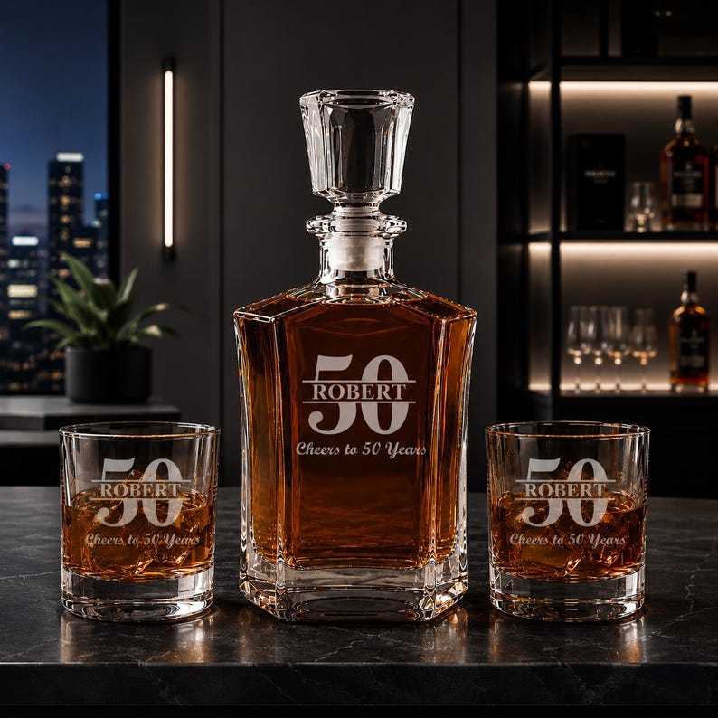 Cheers to 50 Years Birthday Glass Whiskey Decanter - Aged to Perfection ...