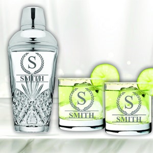 Custom Engraved Cocktail Shaker Set, Rocks Martini Glasses ...