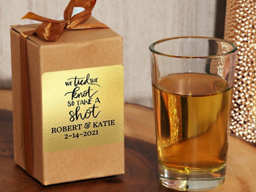 Custom Shot Glass Wedding Favors, We Tied the Knot Shot Glass Wedding ...