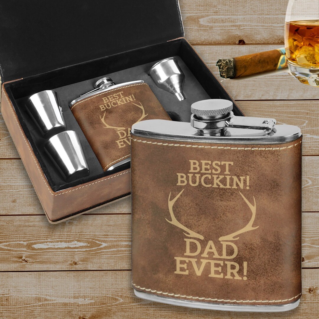 Custom Best Buckin Dad Flask Father's Day Gift, Leatherette Flask Gift ...