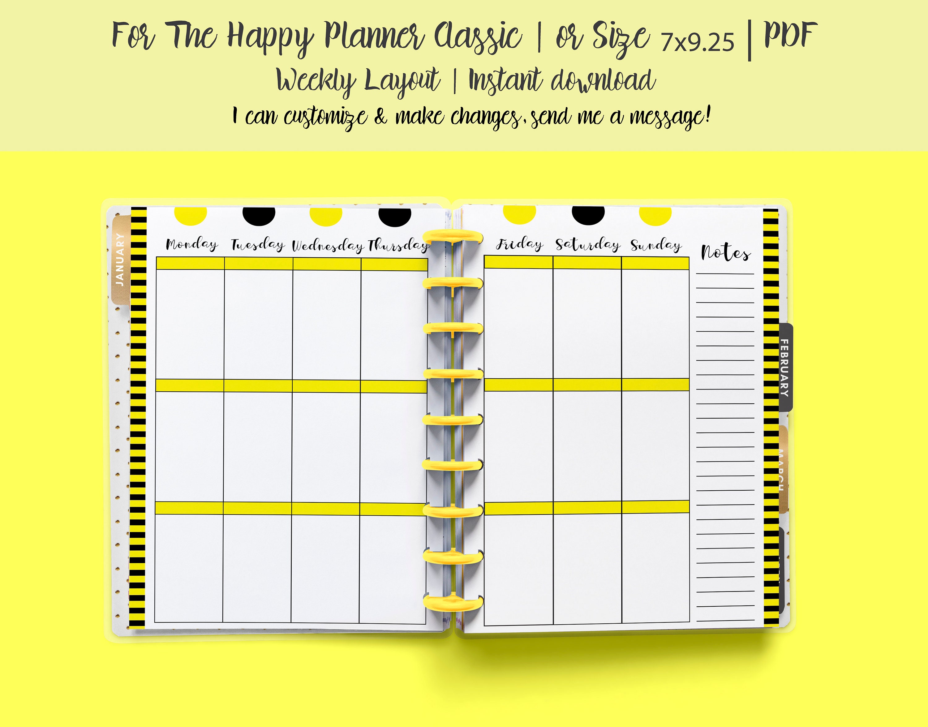 Weekly Planner Printable, for the Happy Planner Classic, Weekly Planner ...
