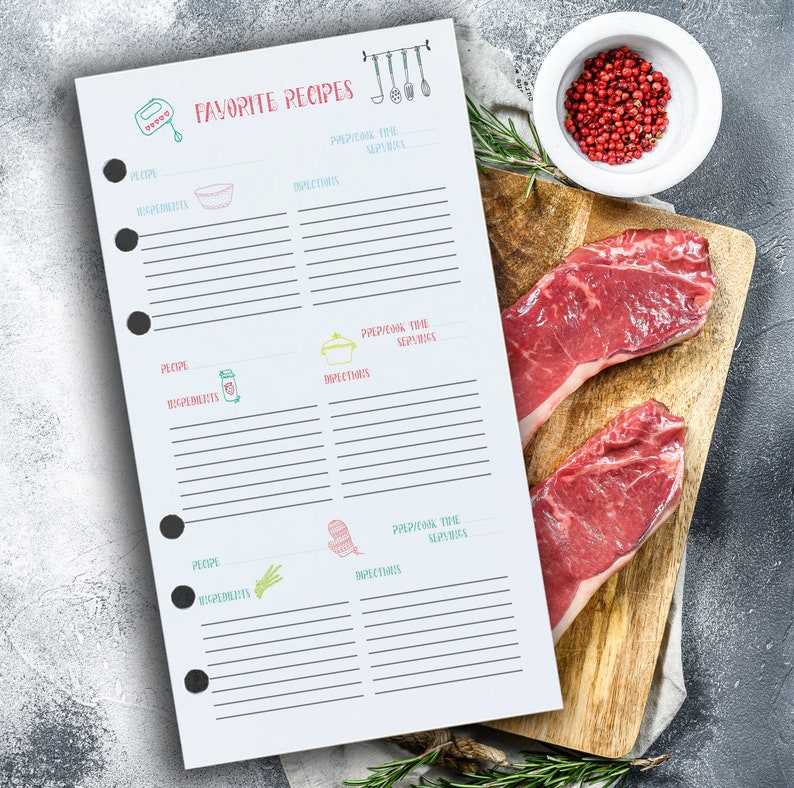 Planner Recipes Inserts Printable Recipe Book Insert - Etsy