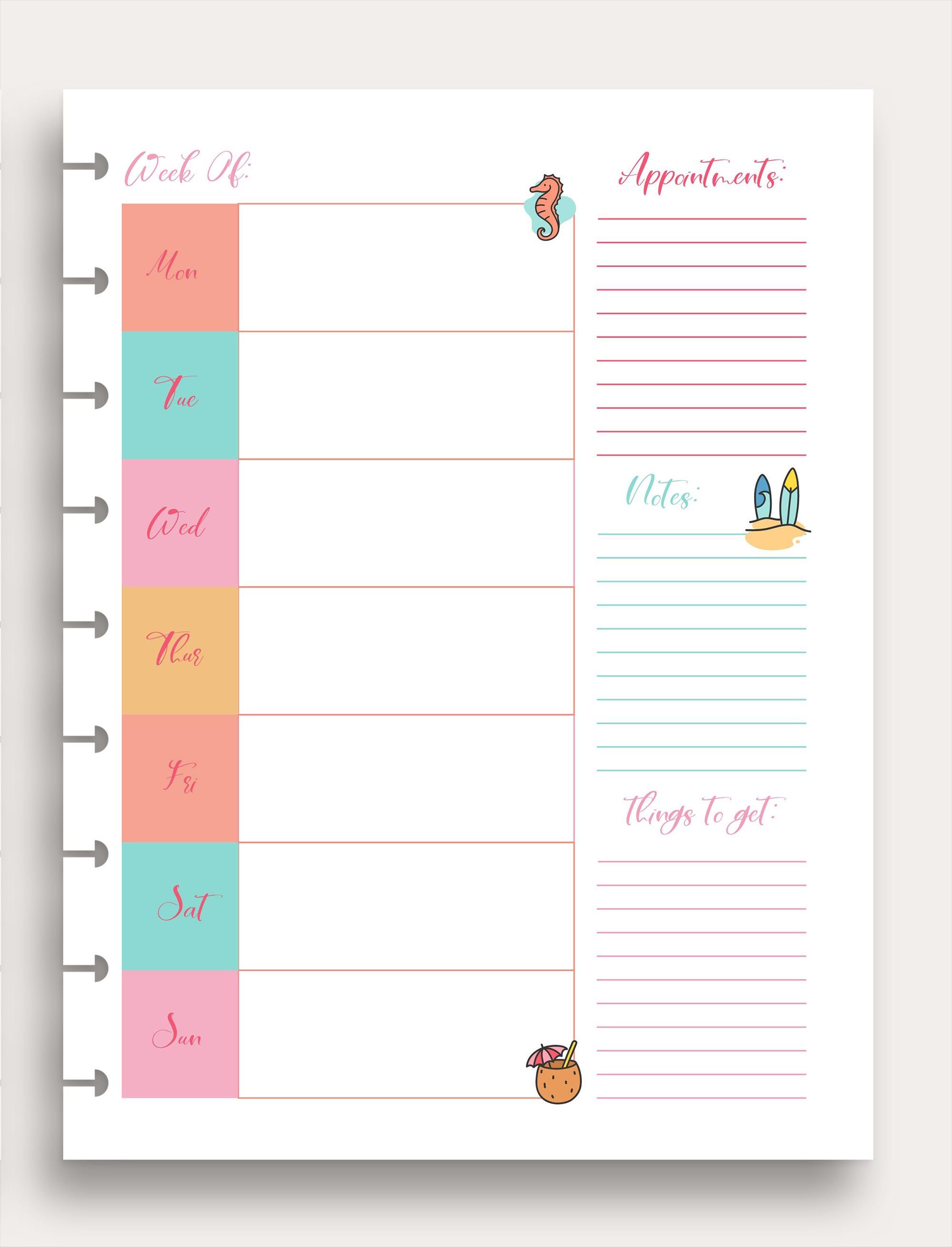 Weekly Planner Printable: Colorful, Nautical, Week on 1 Page, To-do ...