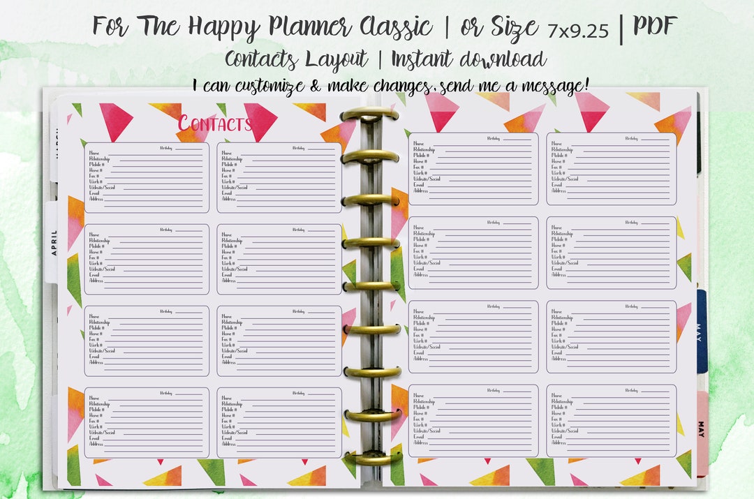 Planner Printables | CONTACTS Inserts | for the Happy Planner Classic ...