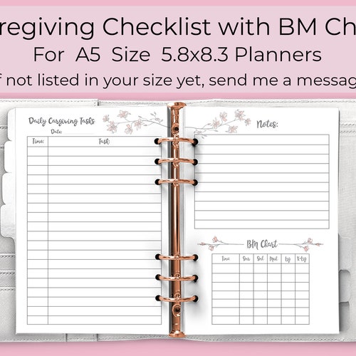 Planner Printable Care-giving Checklist With BM Chart A5 | Etsy