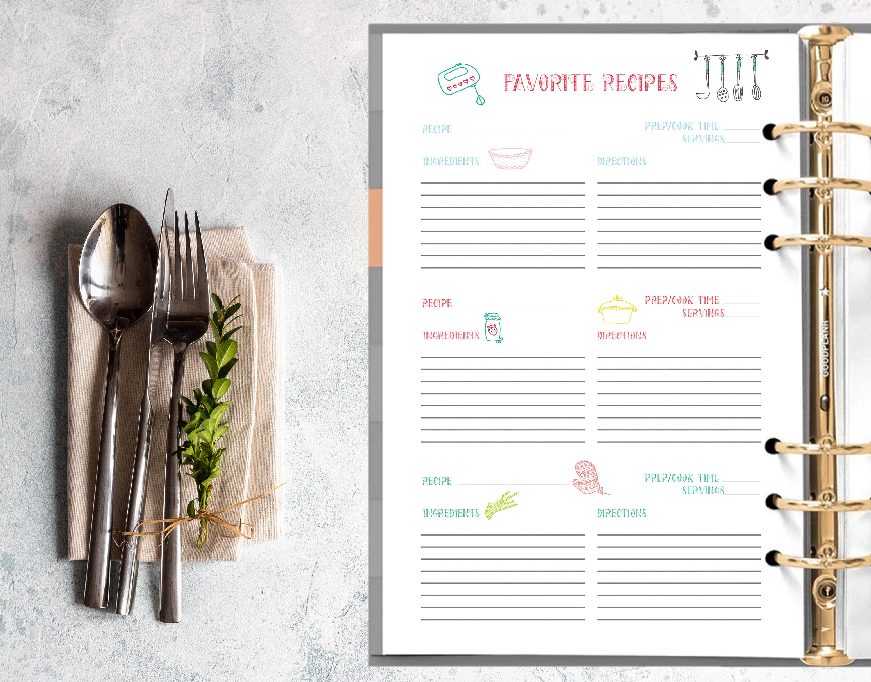 Planner Recipes Inserts, Printable Recipe Book Insert, EDITABLE Recipe ...