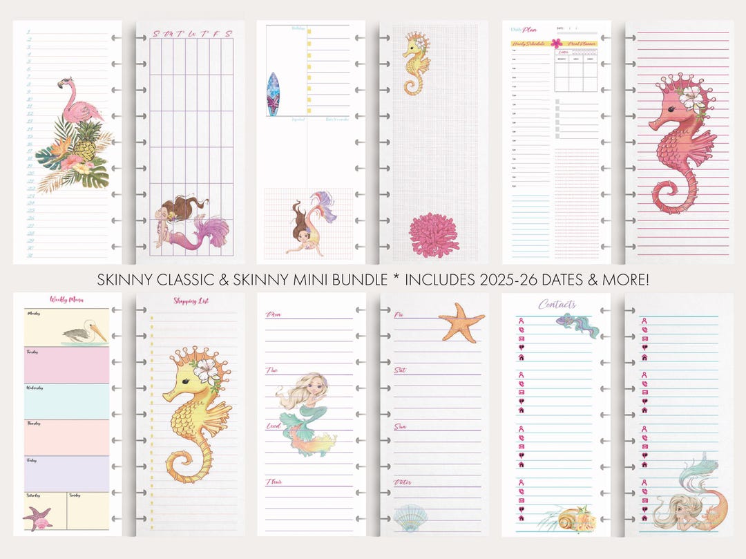 Mermaid Planner Printable Bundle – Skinny Classic & Mini Inserts ...