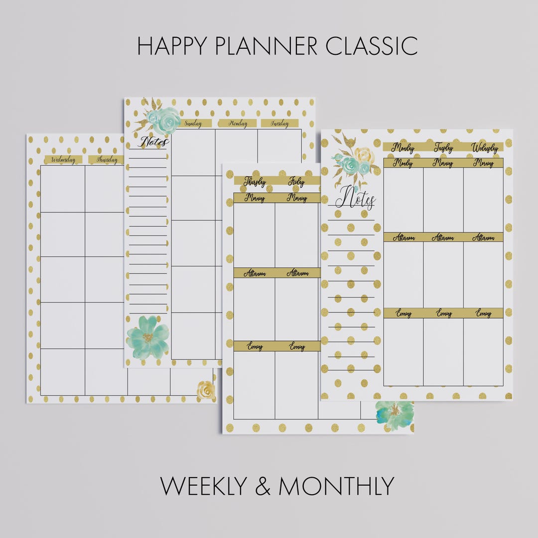 Happy Planner Classic Monthly & Weekly Printable | Gold Polka Dot ...