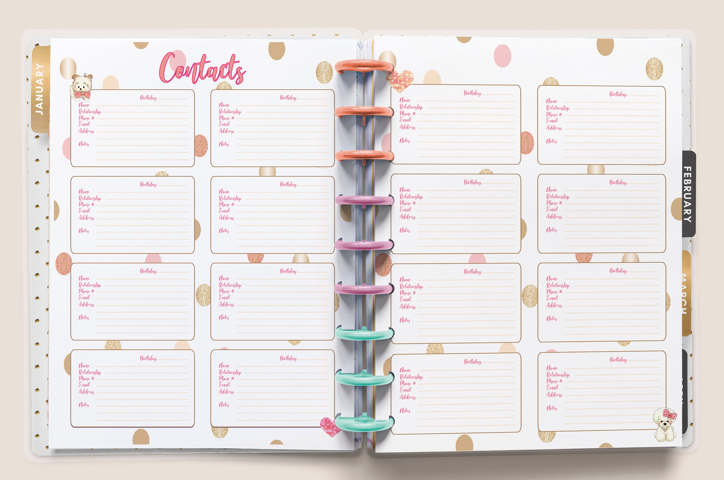 Planner Printables Editable Happy Planner Contacts - Etsy
