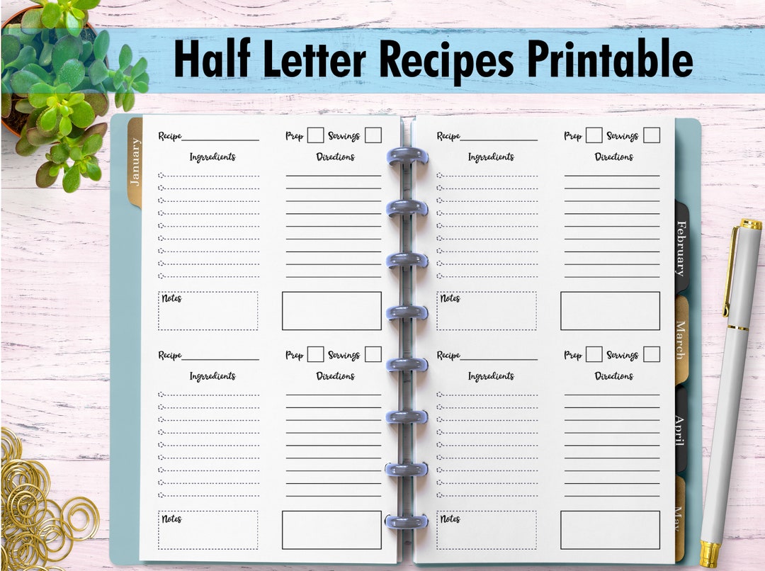 Editable Recipes Printable for the Half Letter Size Planners, Recipe ...