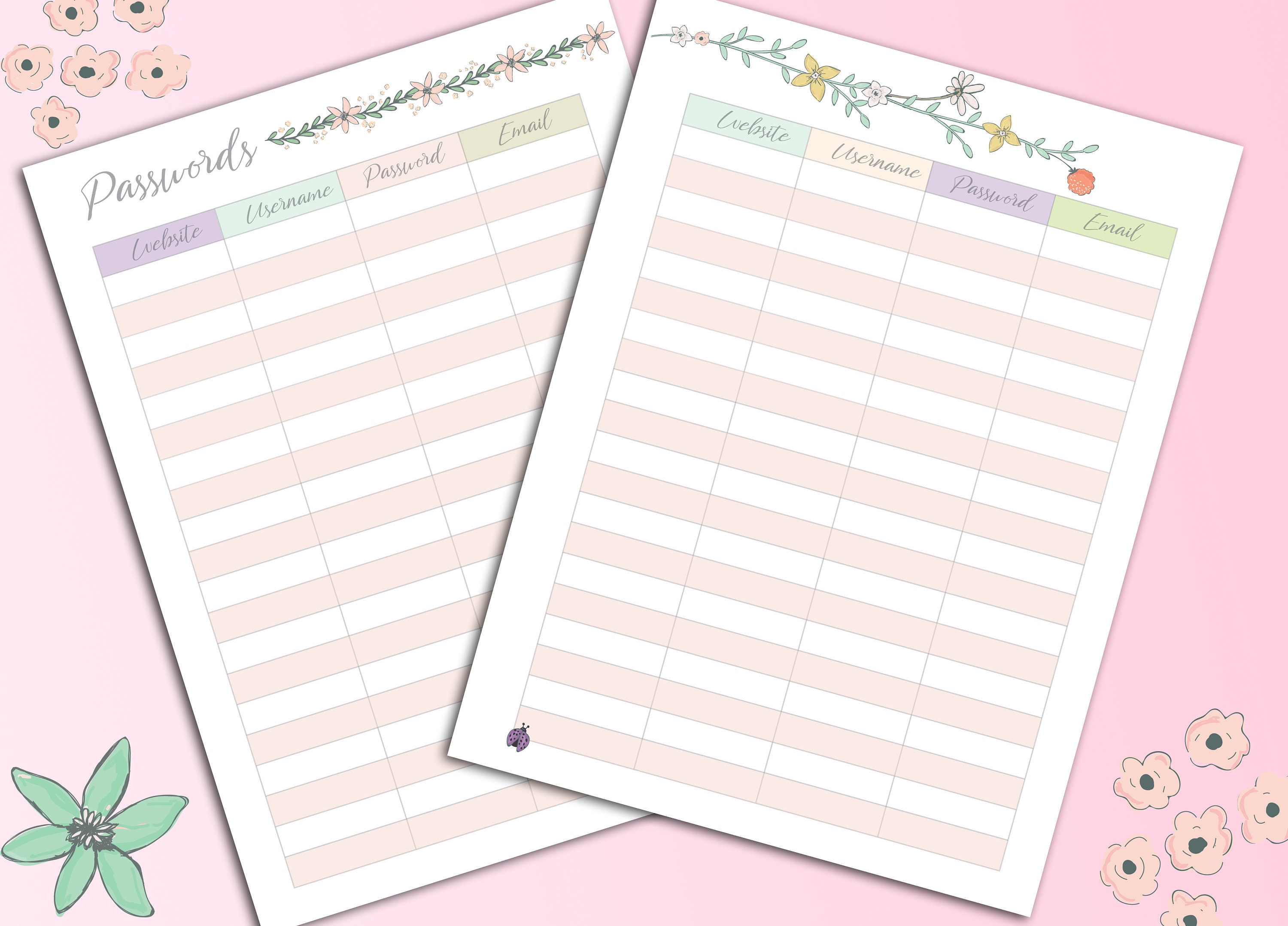 Planner Printables Passwords Log Inserts for the Happy - Etsy